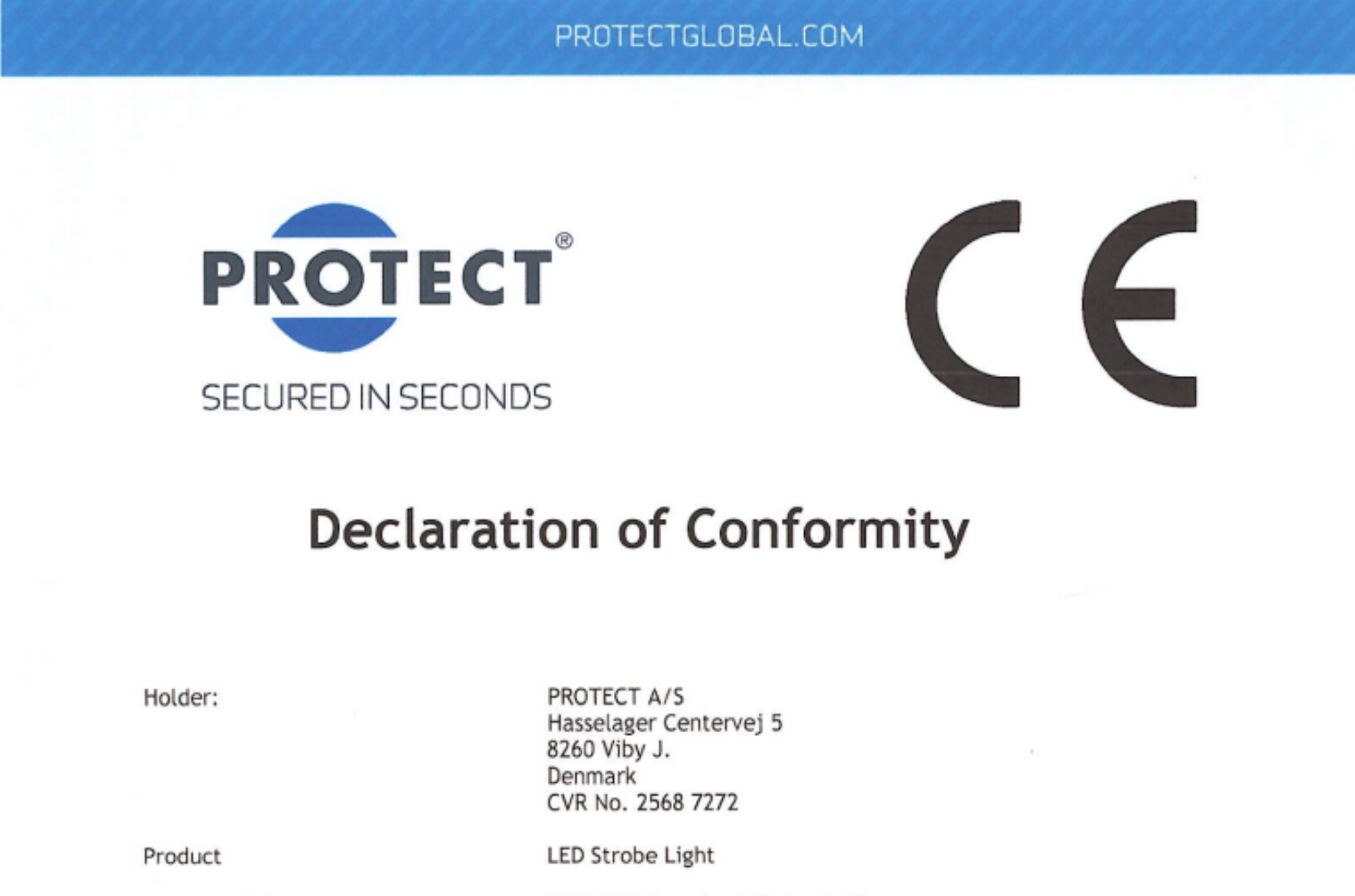 CE Declaration, Security LED Strobe - PROTECT Download Center