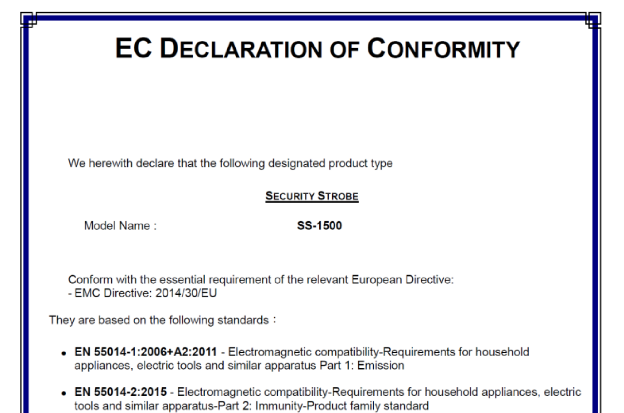 CE Declaration, Security Strobe EMC - PROTECT Download Center