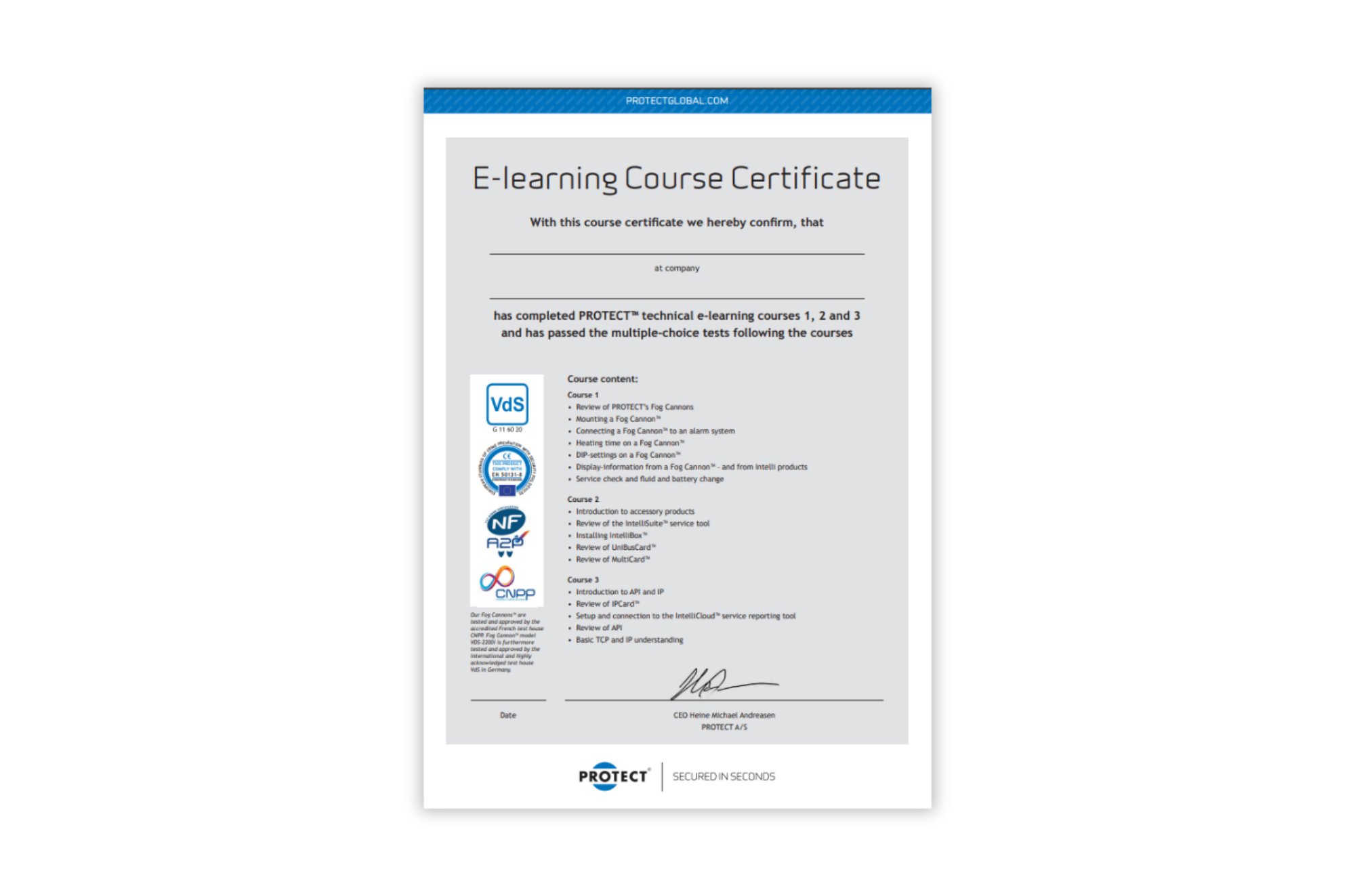 Course Certificate - PROTECT Download Center