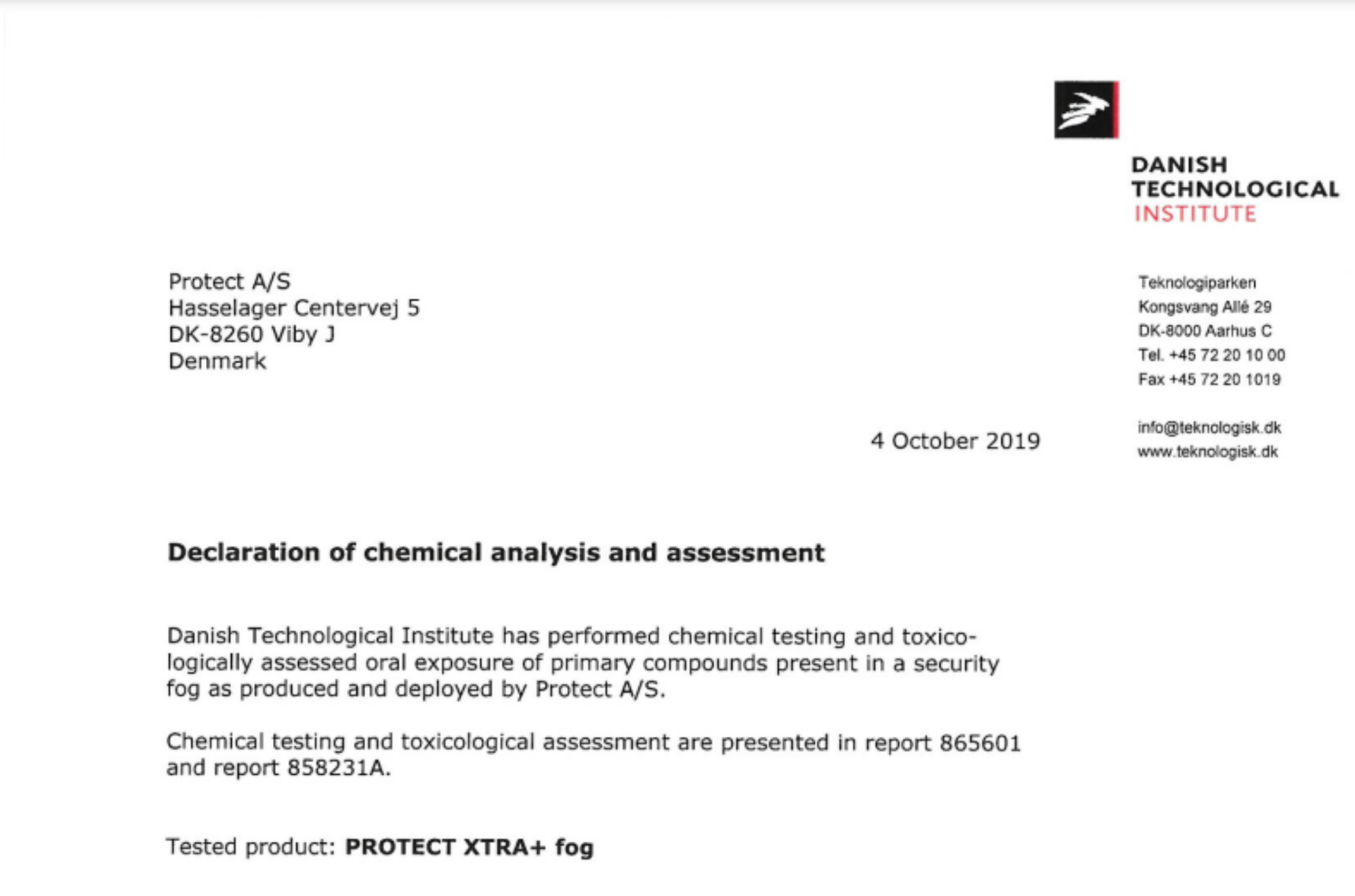 XTRA+ Fluid Test Declaration, DTI - PROTECT Download Center